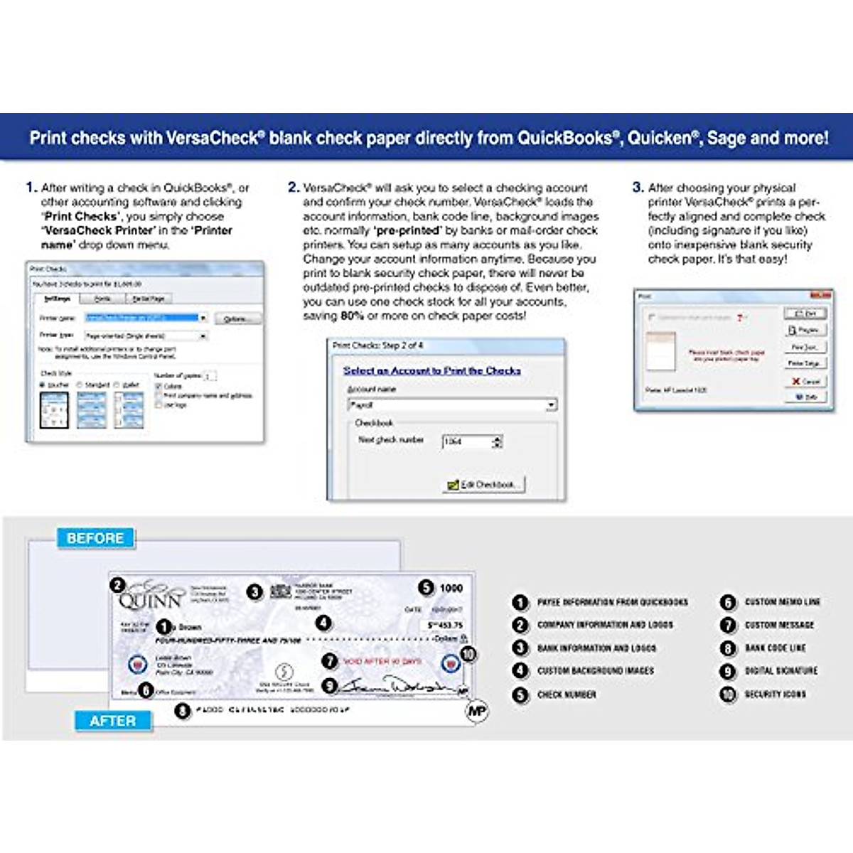 VersaCheck HP OfficeJet Pro 8210 MXE MICR Check Printer X1 Platinum Check Printing Software Bundle, Black