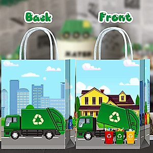 16 Pieces Garbage Truck Goodie Bags,Trash Truck Gift Snacks Treat Candy Party Favors Bags for Waste Management Recycling Theme Party Decorations