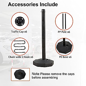 HABUTWAY 6Pcs Traffic Delineator Post Cone with 5.5FT Chain, Chain Safety Barriers Outdoor and Indoor Crowd Control Barricade (Black)