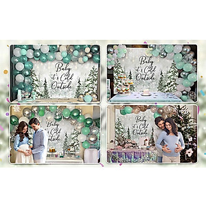Avezano Baby It's Cold Outside Backdrop Winter Baby Shower Photo Background Props Winter Wonderland Party Decoration Winter Snowflakes Newborn Photo Photo Banner (Green, 7x5ft)