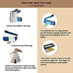 50 Count 32oz/1kg White Kraft Paper Coffee Bags - High Barrier Aluminium Foil Liner - Flat Bottom Coffee Pouches with Degassing Valve, Food Storage Bags with Rsealable Zipper & Easy Open Tape (50pcs, 32oz/1kg)