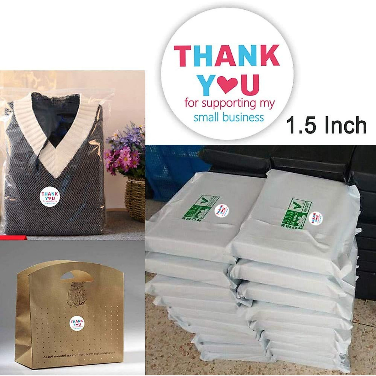 Supporting Small Business Labels Order Package Seals Business Packaging Supplies,1.5 Inch Round Thank You Stickers for Business, Online Retailers, Boutiques，500 Pcs Per Roll.