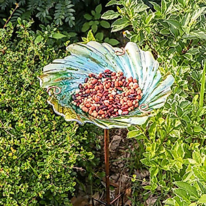 MUMTOP Glass Bird Baths for Outdoors, Garden Bird Bath Bowl with Metal Stake Birdbaths for Outside Yard Outdoor, Yellow