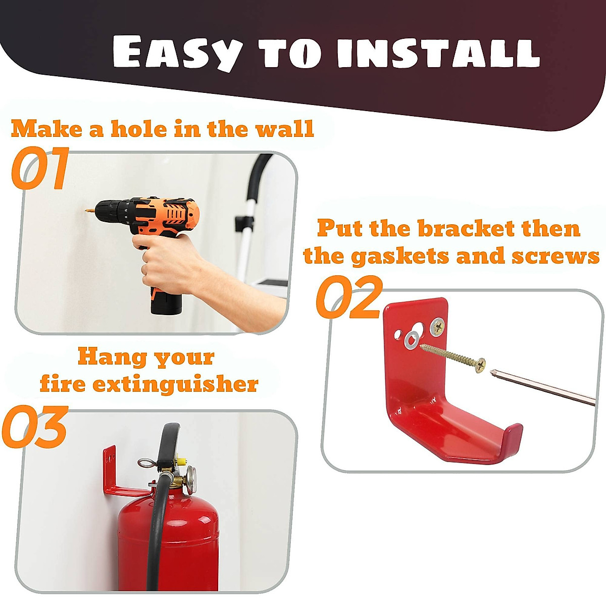 4 Pack of Fire Extinguisher Mount, Wall Hook, Fire Extinguisher Bracket up to 40 lbs Extinguishers, Suitable for Big and Small Fire Extinguisher, Holder for Dry Chemical and Water Extinguishers