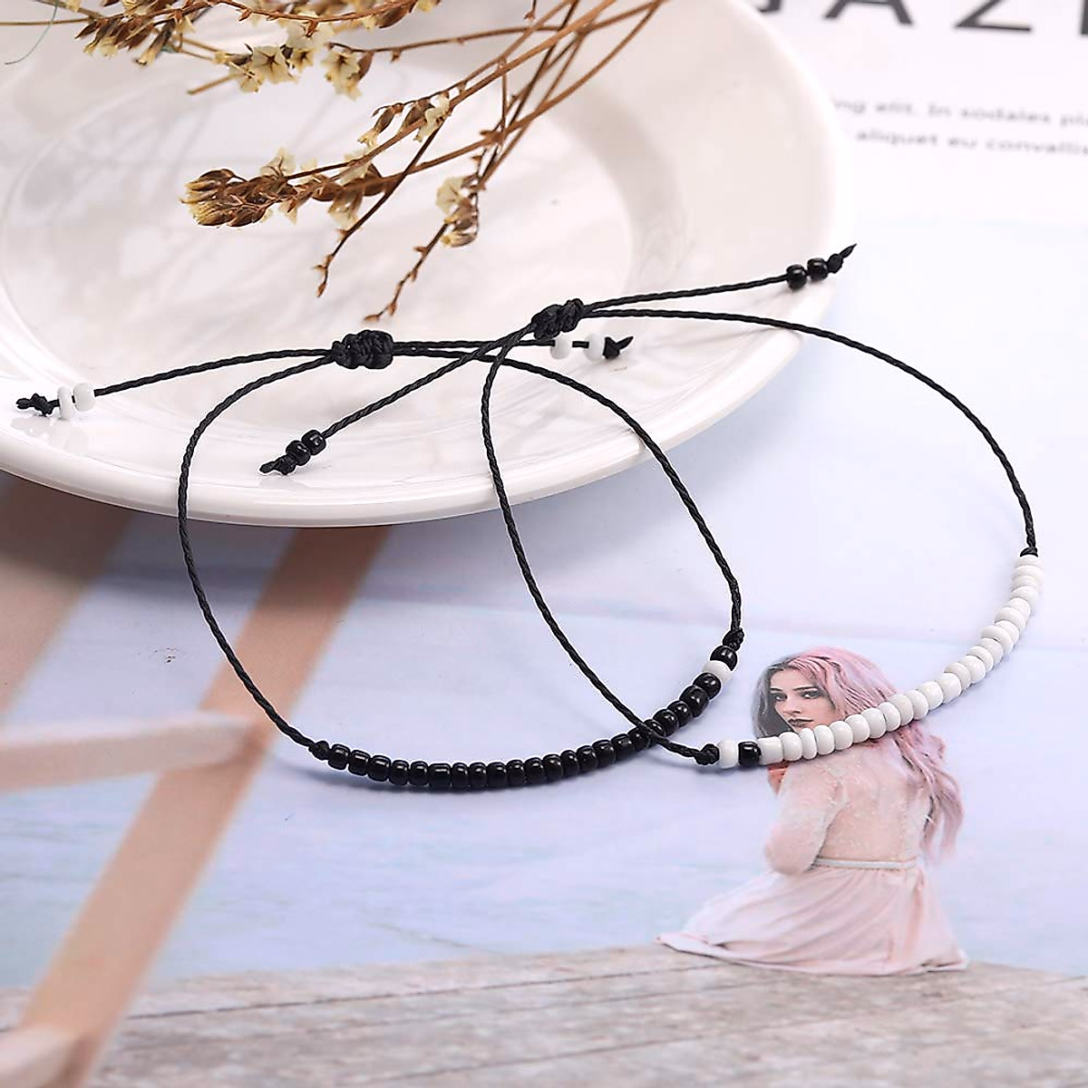 SUMMER LOVE Best Friend Distance Matching Bracelets with Message Card Mini Bead Essential Oil Beads Charm Couple Sisters Bracelet Anklets Gift for Friendship Family