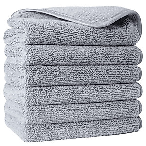 POLYTE Premium Lint Free Microfiber Washcloth Face Towel, 13 x 13 in, Set of 6 (Gray)
