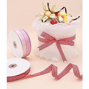 WANVISLIN Red Gingham Ribbon, 3/8 inch X 50 Yards Red and White Thin Craft Ribbon, Red Buffalo Checker Ribbon for Hair Bows,Gift Wrapping,Picnic,Crafts,Accessories