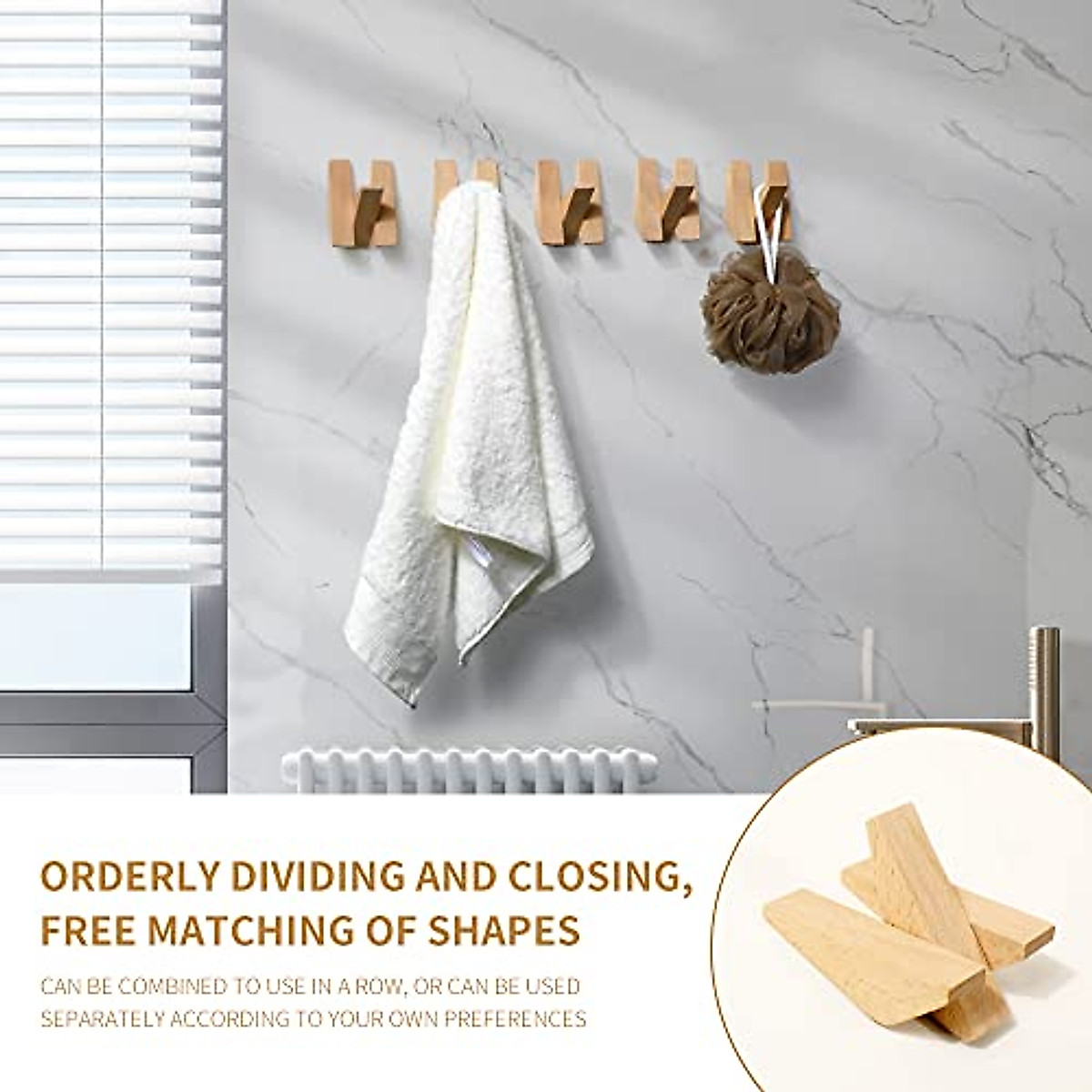 WOODOPOLY Wood Wall Hooks, 4 Pack Coat Hooks Wall Mounted Hooks Hat Hooks for Wall Mounted Sticks Multi Rack Solid Handmade Natural Wood Artwork with 4 Flip-Down Unique Modern Hangers 4 Pack