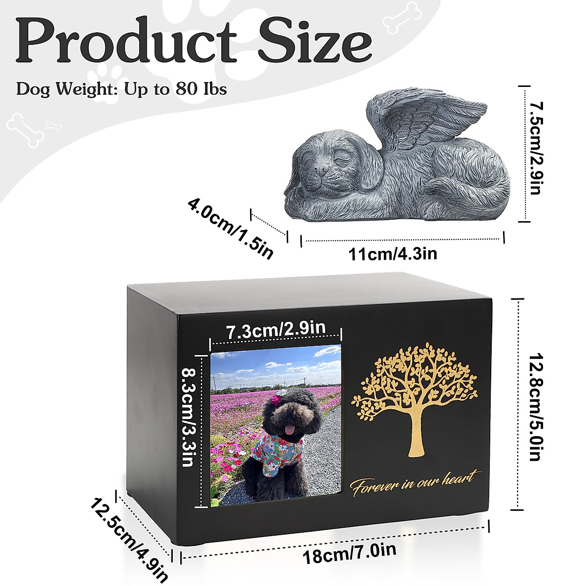 The7boX Pet Urn Dog Ashes Box Wooden Black Dog Urns for Ashes Comes with Dog Angel and Ashes Bag