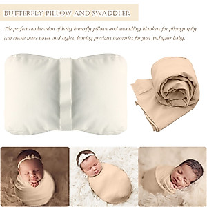 SPOKKI Newborn Baby Photography Butterfly Posing Pillow, Baby Photoshoot Props with Long Ripple Beige Pearl Wrap Outfits for Boy Girl Princess