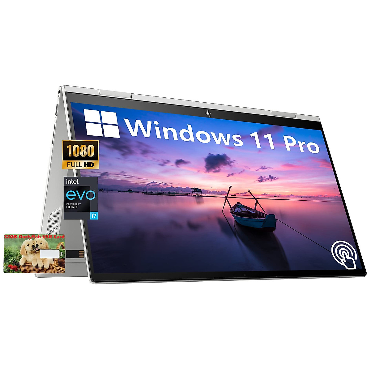 HP Envy x360 2-in-1 Convertible Business Laptop, 15.6” FHD Touchscreen, 12th Gen Intel Core i7-1255U, Windows 11 Pro, 16GB RAM, 512GB SSD, Long Battery Life, Backlit Keyboard, 32GB Durlyfish USB Card