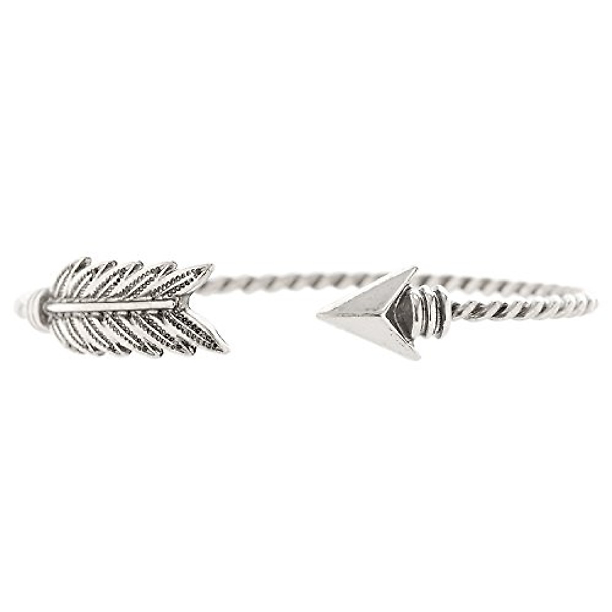Artisan Owl Arrow Cuff Feather Bracelet - Silver Tone