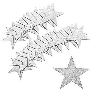 50pcs Glitter Star Cutouts, 6inch Twinkle Star Glitter Paper Confetti Star Shape Paper Cut Outs for Bulletin Board Classroom Wall Party Supplies (Silver)