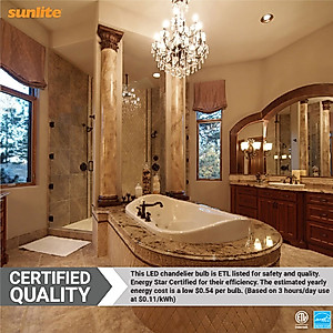 Sunlite 41637 LED B11 Clear Torpedo Tip Chandelier Light Bulb, 4.5 Watts (40W Equivalent) 300 Lumens, Candelabra E12 Base, Dimmable Energy Star and ETL Certified, 3000K Warm White, 6 Count