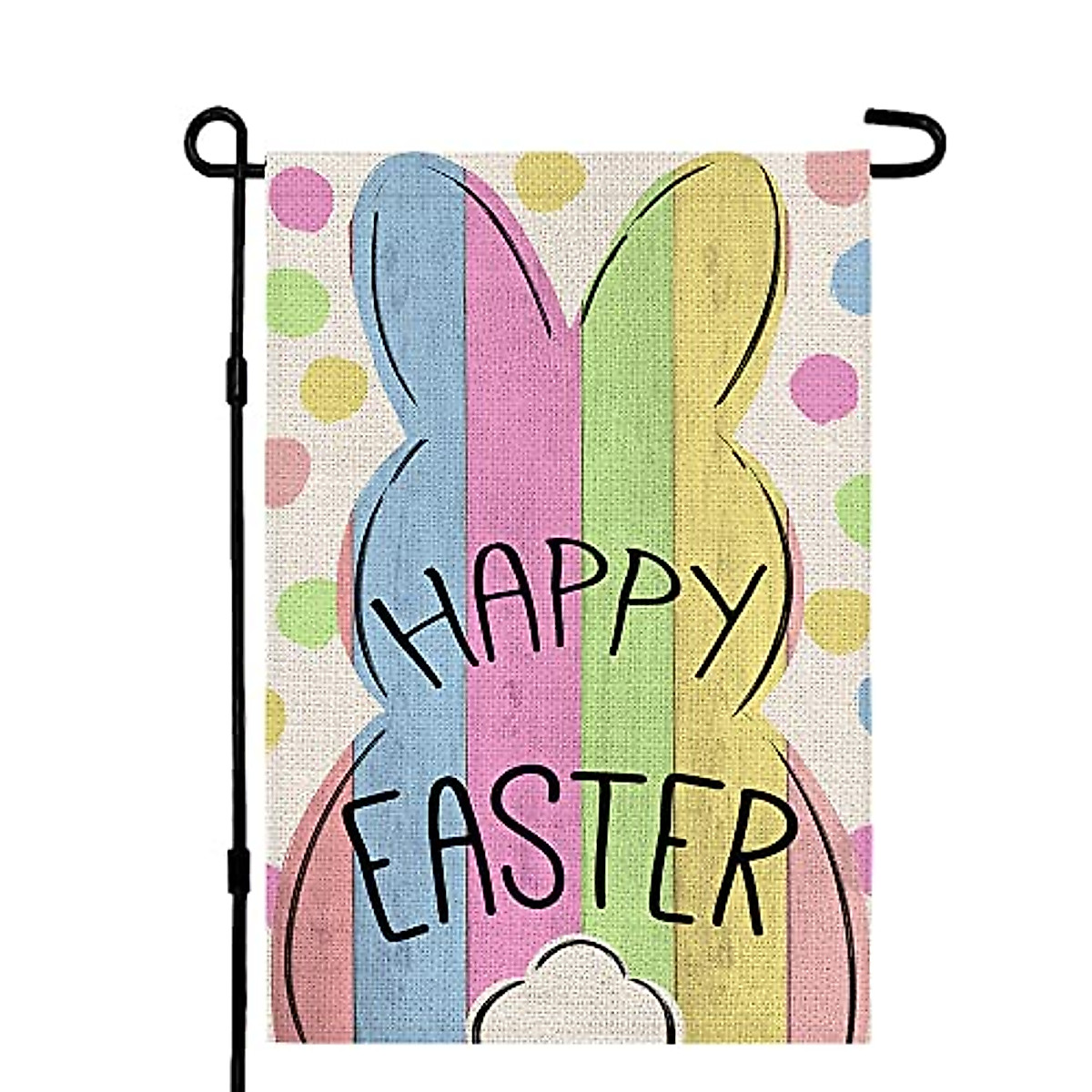 CROWNED BEAUTY Happy Easter Bunny Garden Flag 12×18 Inch Double Sided Rabbit Tail Outside Vertical Holiday Yard Flag