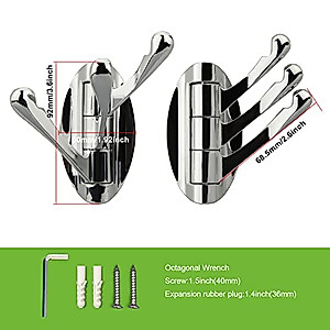 TUNNY 2 Pack Solid Zinc Swivel Coat Hook - Chrome Coat Hook for Heavy Duty Folding Swing Arm Triple Coat Hook with Multifunctional Towel/Clothes Hanger for Bathroom Kitchen Garage Wall Mounted