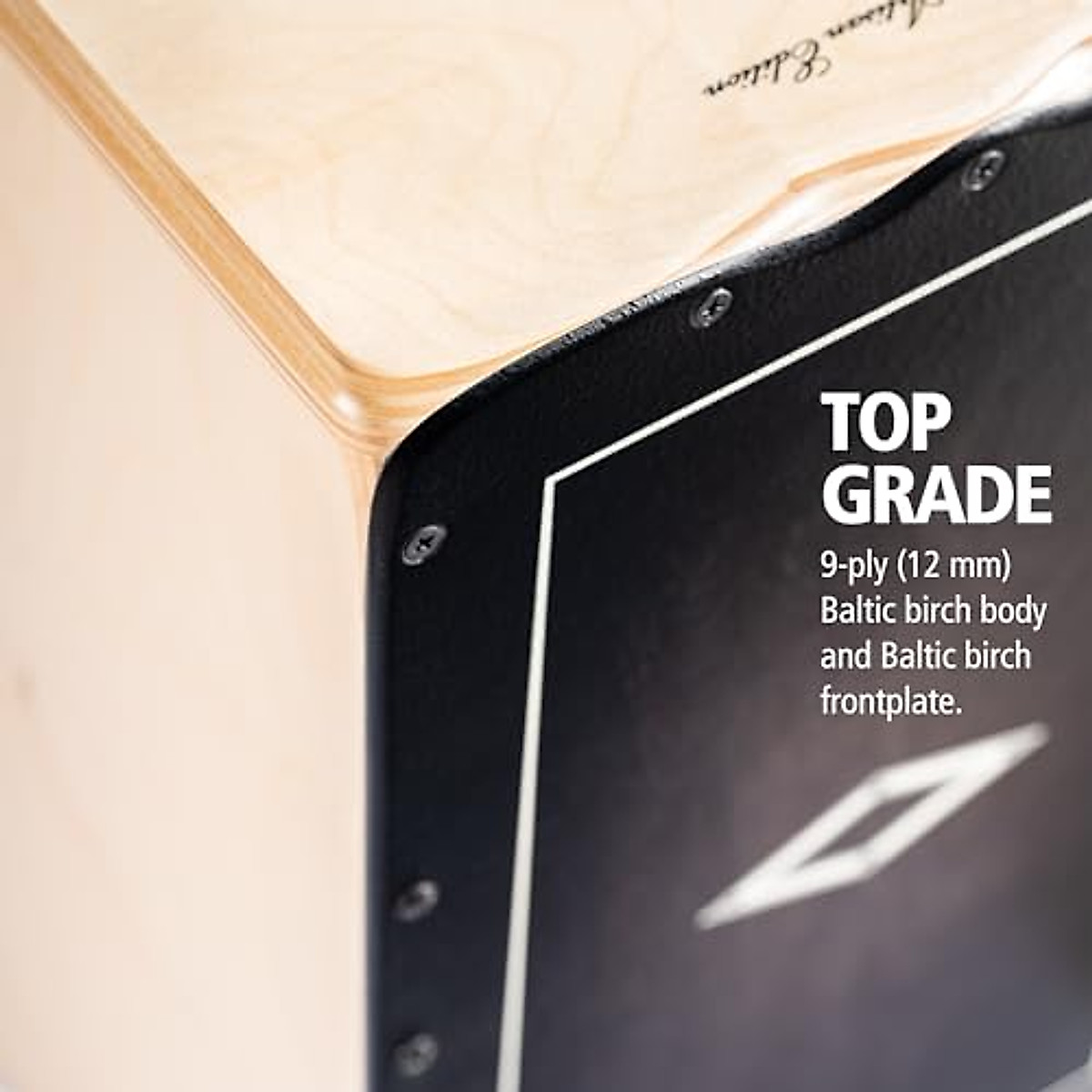 Meinl Artisan String Cajon with Ebony Burst Frontplate / Baltic Birch Body - MADE IN SPAIN - Soleá Line, 2-YEAR WARRANTY (AESLEYB)