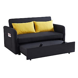 HABITRIO Modern 55.5" Pull Out Sleep Sofa Bed 2 Seater Loveseats Sofa Couch with Adjsutable Backrest,USB Port Charging and 2 Lumbar Pillows for Apartment Office Living Room