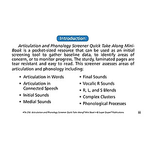 Super Duper Publications | Articulation and Phonology Screener Quick Take Along® Mini-Book | Speech Therapy | Educational Learning Resource for Children