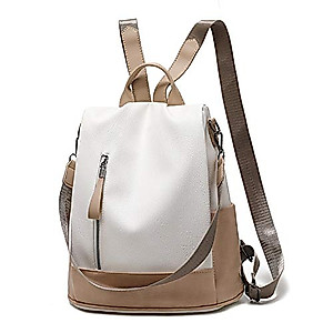 SAMAZ Women Purse Backpack Leather Anti-theft Bag Multipurpose Fashion Shoulder Handbags (White and Yellowish) Medium