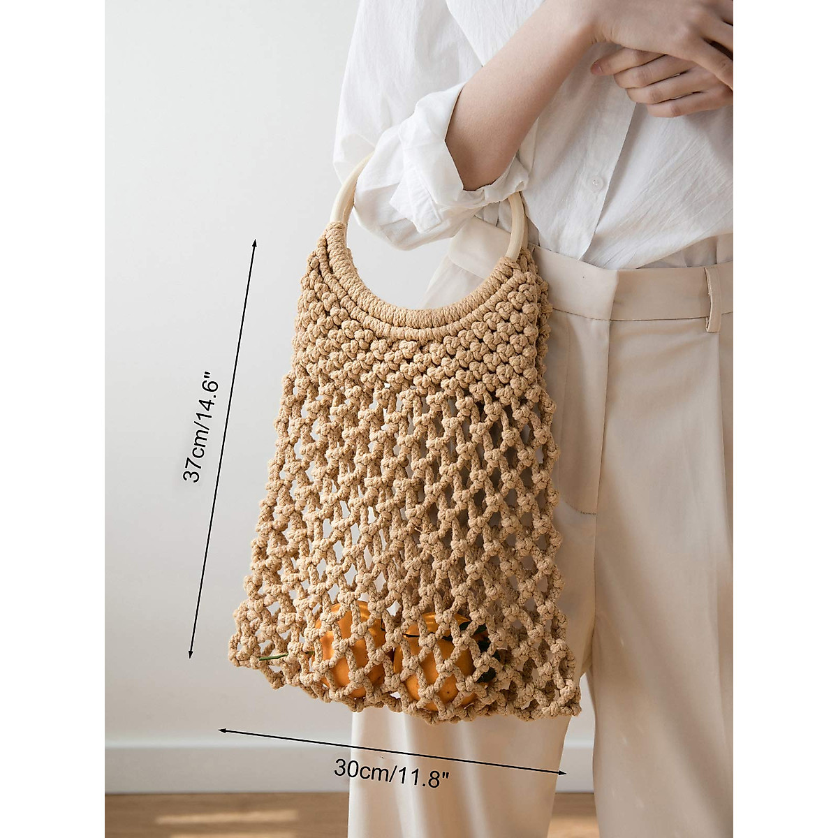 Nice Pies Summer Straw Beach Bag Handmade Cotton Rope Woven Handbags Fishing Net Storage Bag…