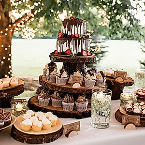 30 Pcs Rustic Wood Wedding Place Card Holders with 32 Pcs Kraft Tented Cards Half-Round Table Numbers Holder Stand Wooden Memo Holder Card Photo Picture Note Clip Holders Escort Card Holder