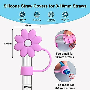 10pcs Flower Straw Topper Fitting for Stanley Straw Covers, Silicone Straw Covers Cap for All 9-10mm Straws, Reusable Straw Covers Compatible for Stanley 30&40 Oz, Straw Toppers Suited for Stanley Cup