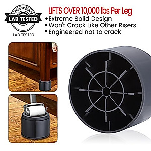 iPrimio Bed Risers 3 Inch Lift, Round, Heavy Duty, 4 Pack, Up to 10000lbs - Bed Raising Blocks, Furniture Risers - Safe, Sturdy Bed Lifts for College Dorm Rooms, Couches, Tables, Desk Riser