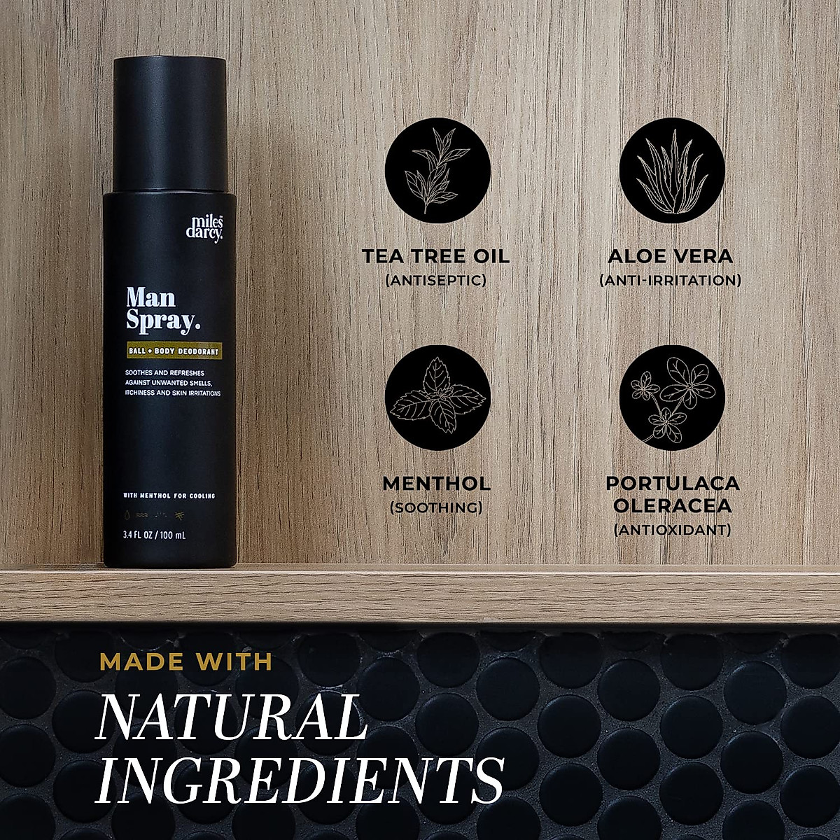 MILES DARCY Man Spray - Body & Ball Deodorant For Men - Protecting & Refreshing Against Odors, Itchiness, Skin Irritations, Chafing & Sweating