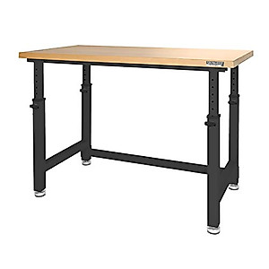 Seville Classics UltraHD Heavy Duty Height Adjustable Workbench Table w/ Solid Wood Top, 1000 lbs. Weight Capacity Workstation for Garage, Warehouse, Workshop, Satin Graphite, 48" W x 24" D Desktop
