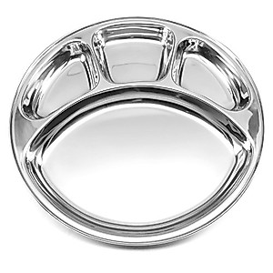 Lifestyle Block Stainless Steel Divided Plate: 4 Section Mirrored Round Plate for use as Plate or Platter