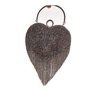 WANLIAN Women Luxury Cute Heart Shape Tassel Evening Clutch Bag Rhinestones Wedding Party Purse Handbag With Earrings Necklace