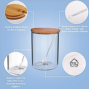 77L Sugar Bowl, Glass Sugar Bowl with Sugar Spoon and Bamboo Lid for Home and Kitchen, Elegant Design, 11.8 FL OZ (350 ML)
