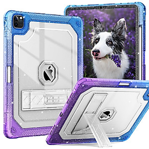 ZoneFoker for iPad Pro 12.9 Case 6th/5th/4th/3rd Generation 2022/2021/2020/2018, 12.9 Inch iPad Pro Case Cover with Pencil Holder, Sturdy Lightweight with Kickstand for Kids Girls, Blue Purple