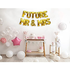 PartyForever Gold FUTURE MR & MRS Balloon Banner Bride and Groom Party Decorations for Bridal Shower and Engagement Party