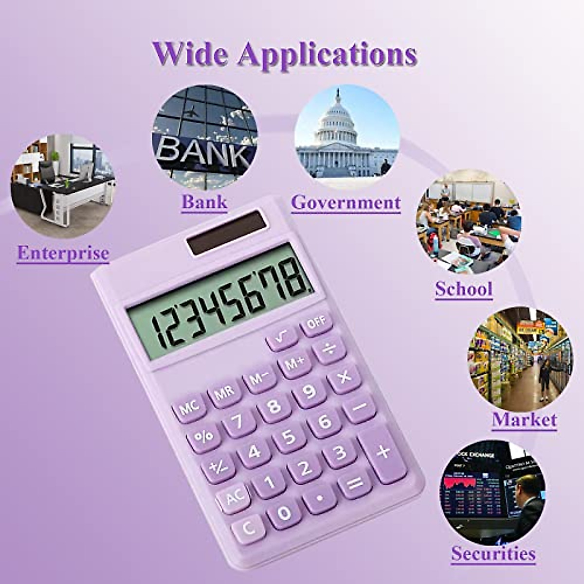 Basic Calculator, Desktop Cute Pocket Size Mini Calculators for School, Office, Home (Purple)