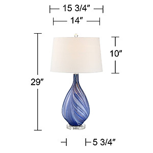 Possini Euro Design Taylor 29" Tall Teardrop Modern Coastal End Table Lamp Blue Art Glass Single Fabric White Shade Living Room Bedroom Bedside Nightstand House Office Home Kitchen Entryway Console