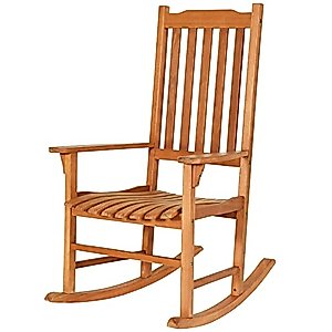 Tangkula Patio Rocking Chair, Indoor Outdoor Wooden Rocker Lounge Chair for Porch Garden Backyard Balcony, Rustic High Back Armchair w/Heavy-Duty 350 LBS Weight Capacity (1)
