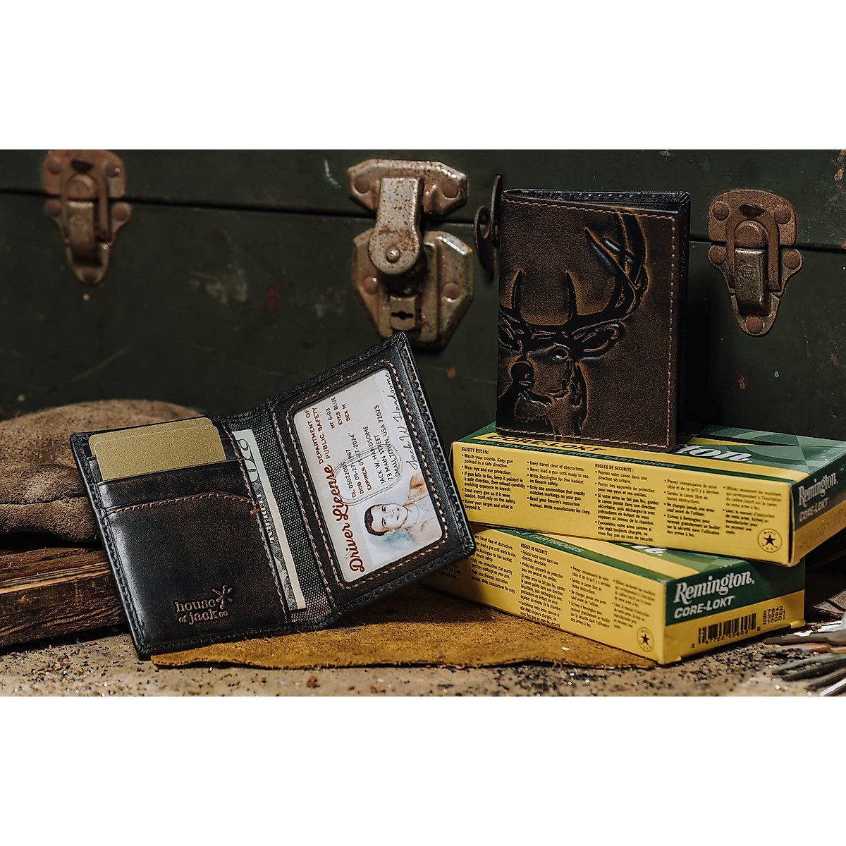 House of Jack Co. DEER Slim Card Wallet | Minimalist Bifold Card Holder| Full Grain Cowhide with Handburnished Finish | Slim Wallet For Men