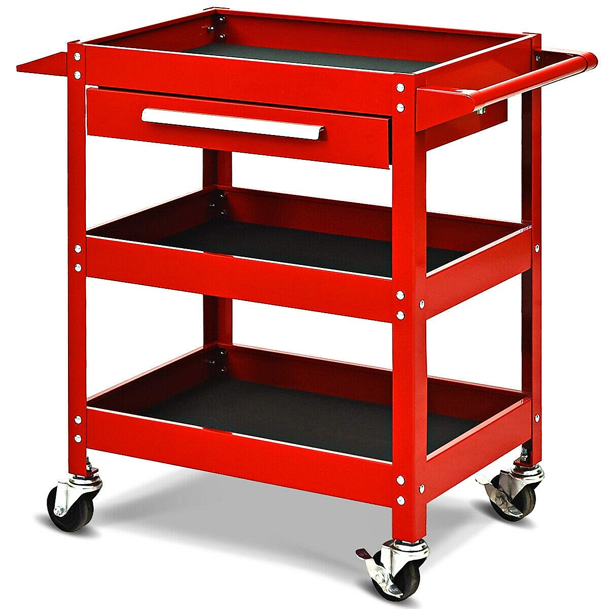 Goplus 3 Tier Rolling Tool Cart, 330 LBS Capacity Heavy Duty Utility Cart Tool Organizer with Storage Drawer, Industrial Commercial Service Tool Cart for Mechanics, Garage, Warehouse & Repair Shop