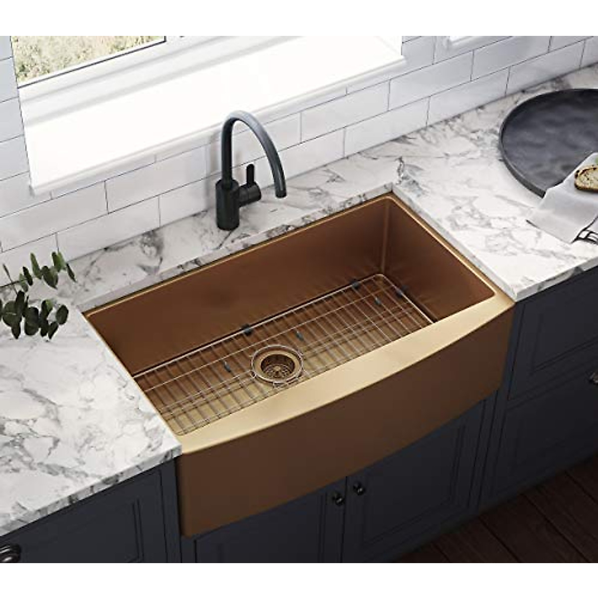 Ruvati Copper Tone 36-inch Apron-Front Farmhouse Kitchen Sink - Matte Bronze Stainless Steel Single Bowl - RVH9880CP