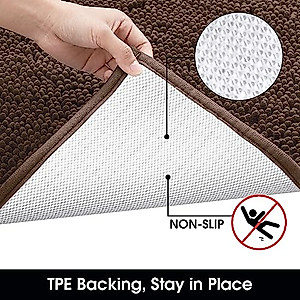 HOMEIDEAS Absorbent Chenille Door Mat Indoor, 30"x48", Large Water and Dirt Trapper for Muddy Shoes and Dog Paws, Machine Washable Throw Rug, Welcome Front Doormat, Brown