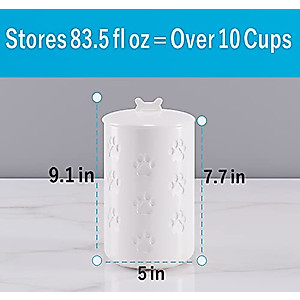 Dog Treat Container Airtight - 5" Round x 9" Tall Ceramic Dog Treat Jar with Lid - White Dog Treat Canister - Large Dog Cookie Jar for Dogs - Pet Treat Container Airtight - Dog Treat Jars for Pets