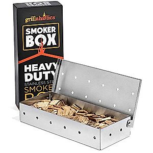 Grillaholics Smoker Box, Top Meat Smokers Box in Barbecue Grilling Accessories, Add Smokey BBQ Flavor on Gas Grill or Charcoal Grills with This Stainless Steel Wood Chip Smoker Box