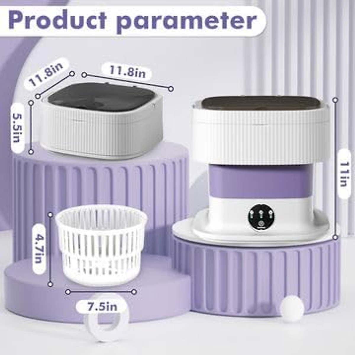 Portable Washing Machine, 15L Upgraded Mini Washing Machine and Spin Basket Deep Cleaning of Baby Clothes or Underwear, Small Foldable Washing machine for Apartments, Camping, Travel Laundry (PURPLE)