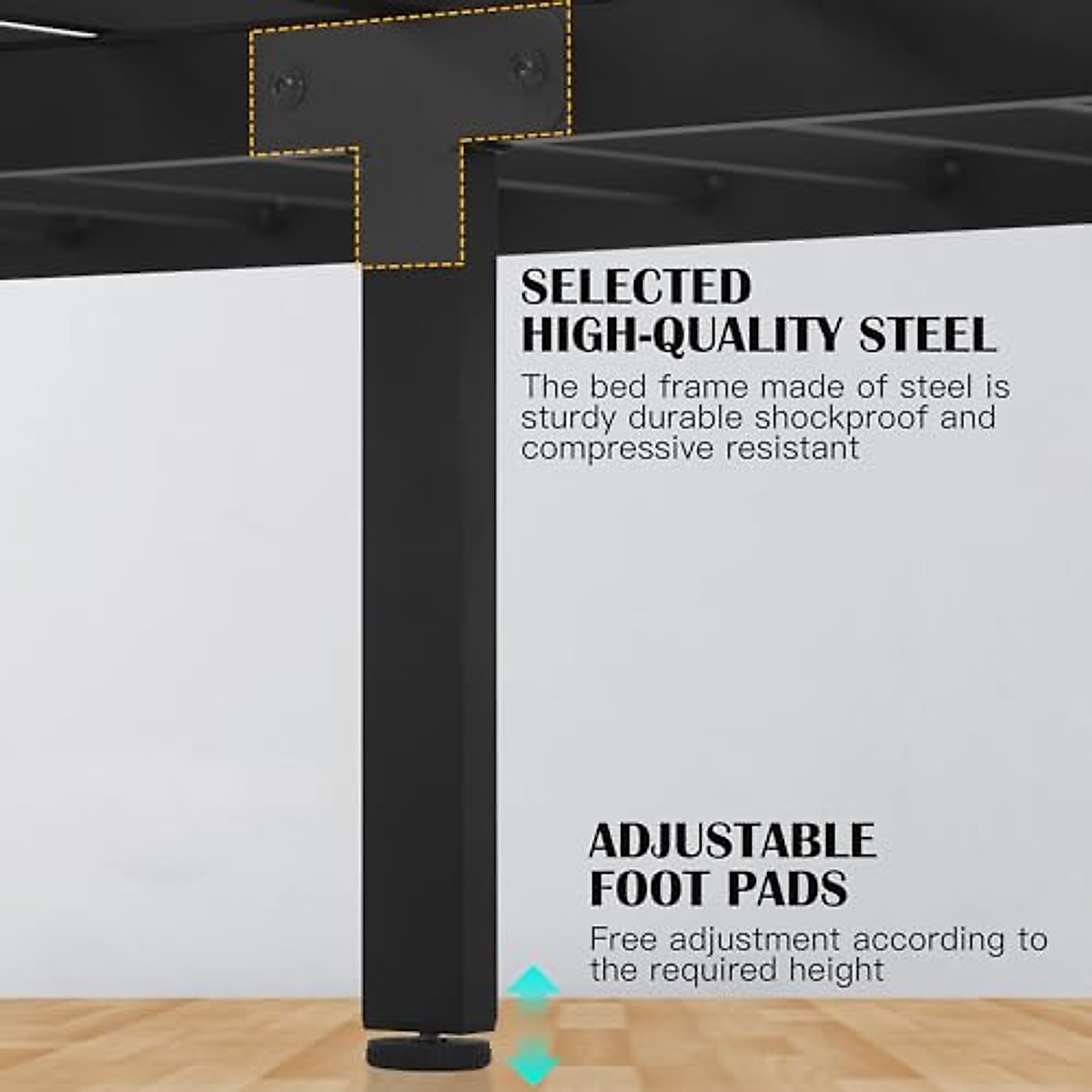 PayLessHere 14 Inch High Metal Platform Bed Frame with Headboard Maximum Storage Space Under The Heavy Duty Bed Frame No Box Spring Needed Noise-Free Easy Assembly,Queen