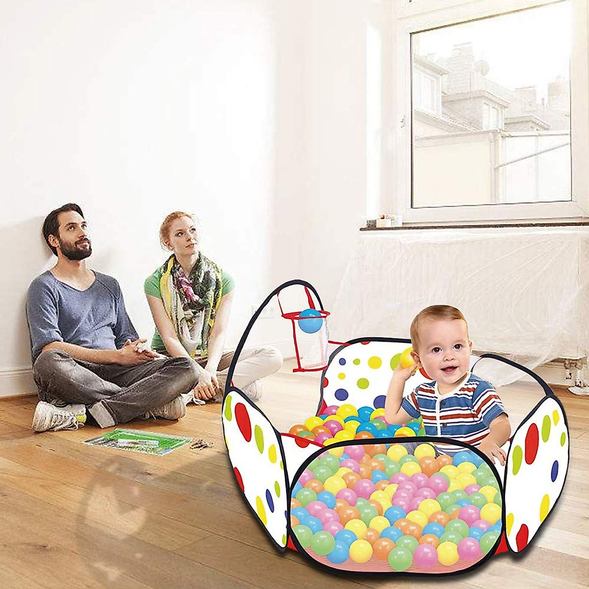 Toxz Playpen Balls Pit Pool Tent for Toddler Baby,with Basketball Hoop Shooting,Gym,Protection,Portable,Early Education,(Ship from US!)