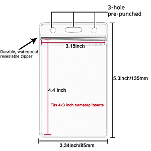 AMUU 12 Pack Badge Holders Large 4x3 Name Badge Holders Clear Plastic Card Protector Large ID Card Holder Name Tags Nametags Holders Badge