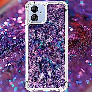 CAIYUNL for Samsung Galaxy A04E Phone Case with Screen Protector, Women Girls Glitter Bling Floating Liquid Cute Soft TPU Slim Silicone Shockproof Protective Cover for Samsung Galaxy A04E Case-Purple