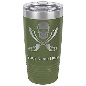 LaserGram 20oz Vacuum Insulated Tumbler Mug, Jolly Roger, Personalized Engraving Included (Camo Green)